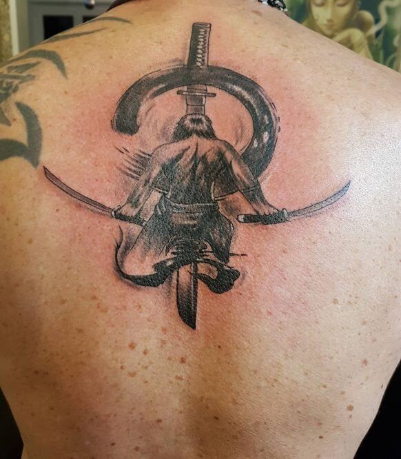 No mistake with back samurai tattoo